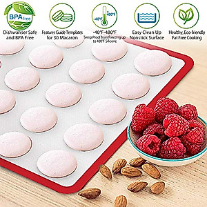 Silicone Baking Mat Macaron Baking Kit, Macaroon Baking Mat Set of 2 Half Sheet Nonstick Baking Mats, 6 Piping Tip, 2 Piping Bag and 2 Tie - Reusable Nonstick Liners for Baking Pans(16.5"x11.6")