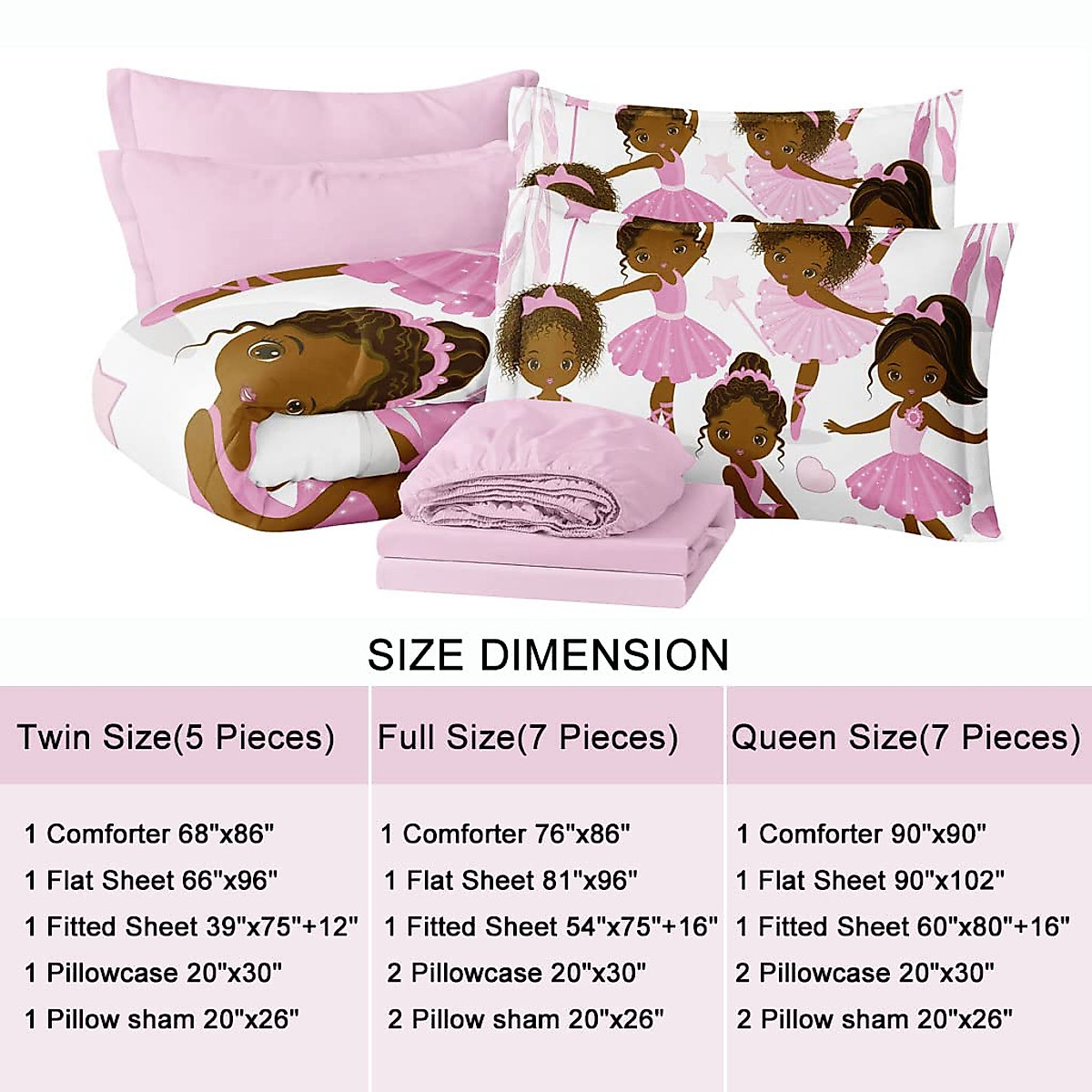 SIRDO Black Girl Magic Comforter Set Twin Size Pink Princess Bedding Sets Ballet Girls Bedroom Set Afro Black Melanin Bed Set with Sheets