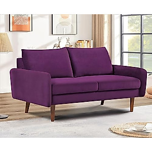 US Pride Furniture Kent Modern Velvet Loveseat Sofa, Comfortable 2 Seater Couch for Living Rooms and Small Spaces, Ideal Studio Apartment Furniture with Sleek Design, Eggplant
