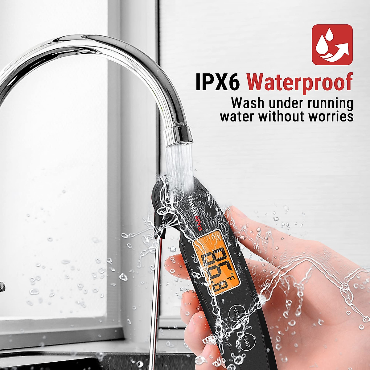 ThermoPro TP605 Instant Read Digital Meat Thermometer for Cooking, Waterproof Food with Backlight & Calibration, Probe Cooking Kitchen, Outdoor Grilling and BBQ