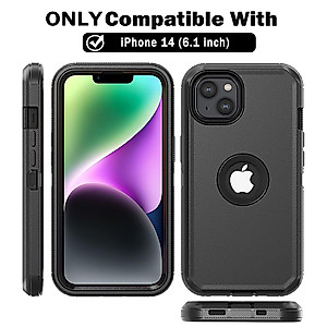TASHHAR Phone Case for iPhone 14 Case,Heavy Duty Hard Shockproof Armor Protector Case Cover with Belt Clip Holster for Apple iPhone 14 6.1 5G 2022 Phone Case (Black)