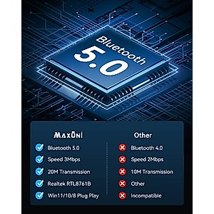 Maxuni USB Bluetooth Adapter for PC 5.0, Bluetooth Dongle 5.0 Adapter,for Laptop Keyboard Mouse Headsets Speakers, Long Range Bluetooth Supports Windows 11/10/8.1(Plug and Play)