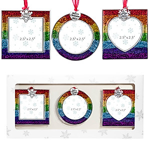 2022 Christmas Tree Ornaments - Made of Zinc Alloy Glitter Powder Pendant 2.5x2.5 Inch Picture Frame for Pet and Baby Holiday Keepsake Gift (Rainbow)