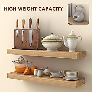 FALANZATH Floating Shelves Wall Mounted Set of 2, Rustic Natural Wood Shelves 24 Inch, Wall Shelves for Bedroom, Bathroom, Living Room, Kitchen, Office (Natural Wood)