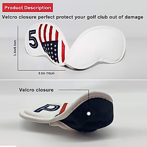 Golf Iron Head Covers Set 10pcs/Set Iron Headcover Golf Iron Club Cover USA American Flag for Titleist, Callaway, Ping, Taylormade PXG0311 (White2)