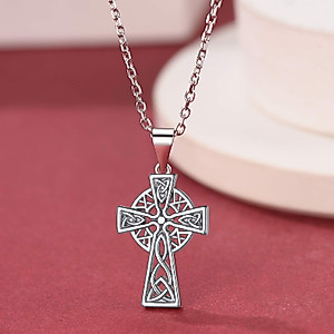 FaithHeart Cross Celtic Knot Necklace Sterling Silver Vintage Irish Jewelry Women Celtic Pendant Amulet Charms with Brand Packaging
