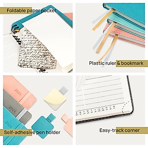 POPRUN 2024 Weekly Planner Spiral Bound - Hourly Schedule & Vertical Weekly Layout - 2024 Planner for Time Management,6.5" x 8.5"- Monthly Tabs, Pen Holder, Leather Soft Cover - Pacific Green