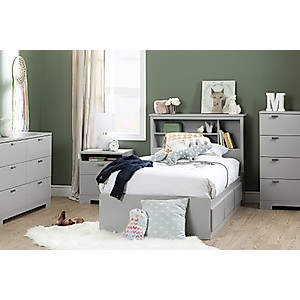 South Shore 39" Reevo Bookcase Headboard, Twin, Soft Gray