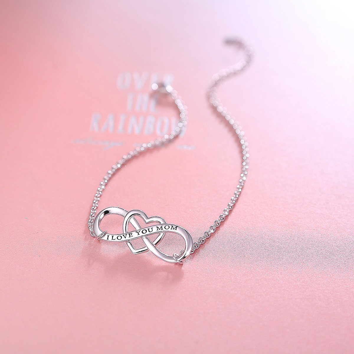 DAOCHONG I Love You Mom S925 Sterling Silver Heart Infinity Bracelet for Mother Mama Mommy Mum Mama Birthday Jewelry