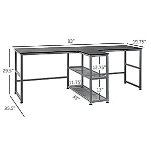 HOMCOM 83" Two Person Computer Desk with 2 Storage Shelves, Double Desk Workstation with Book Shelf, Long Desk Table for Home Office, Black