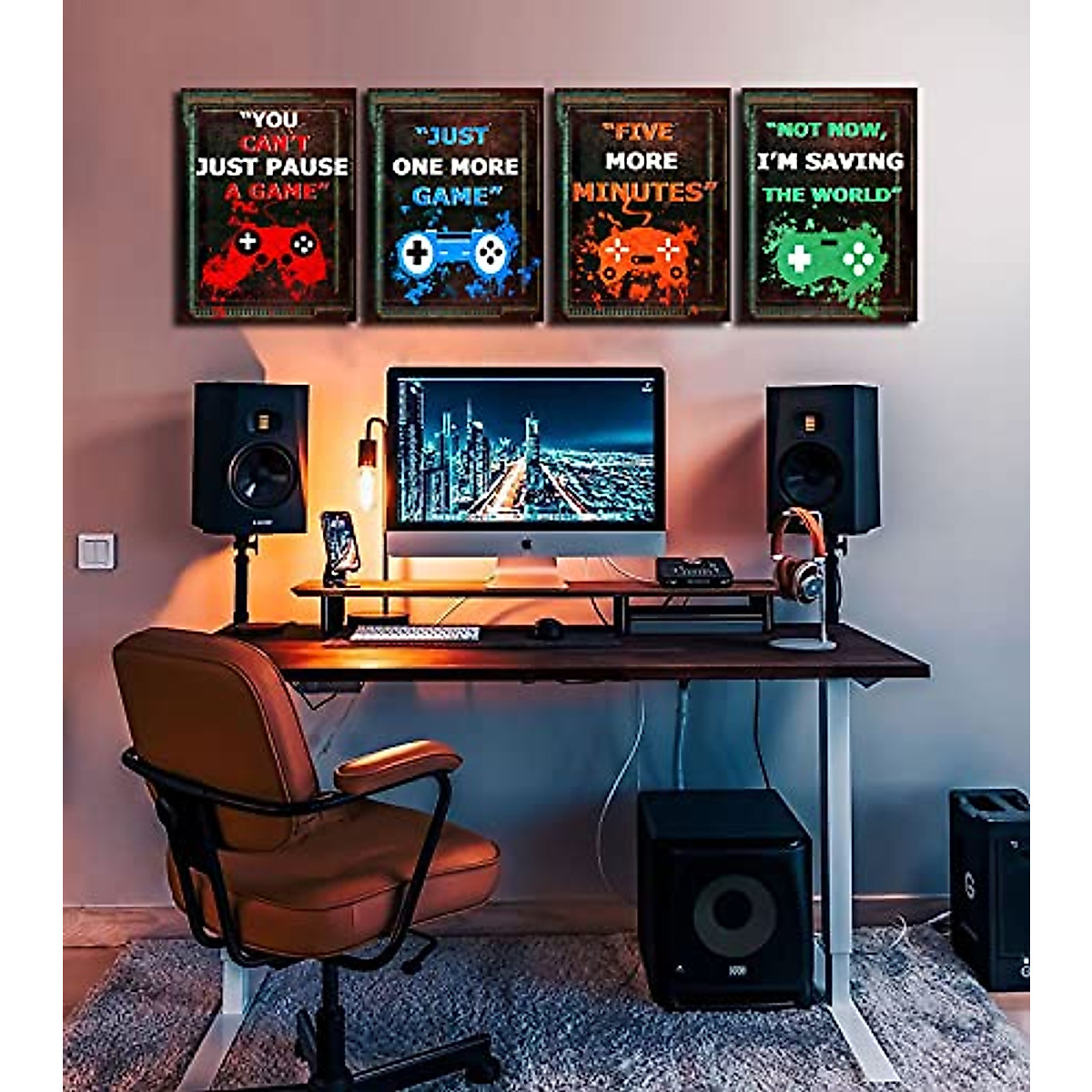 Game Room Wall Art Decor Funny Gaming Decorations Canvas Prints Boys Room Decorations Video Game Posters Pictures Decoration for Boys Bedroom Video Game Room Playroom Paintings Framed Ready to Hang
