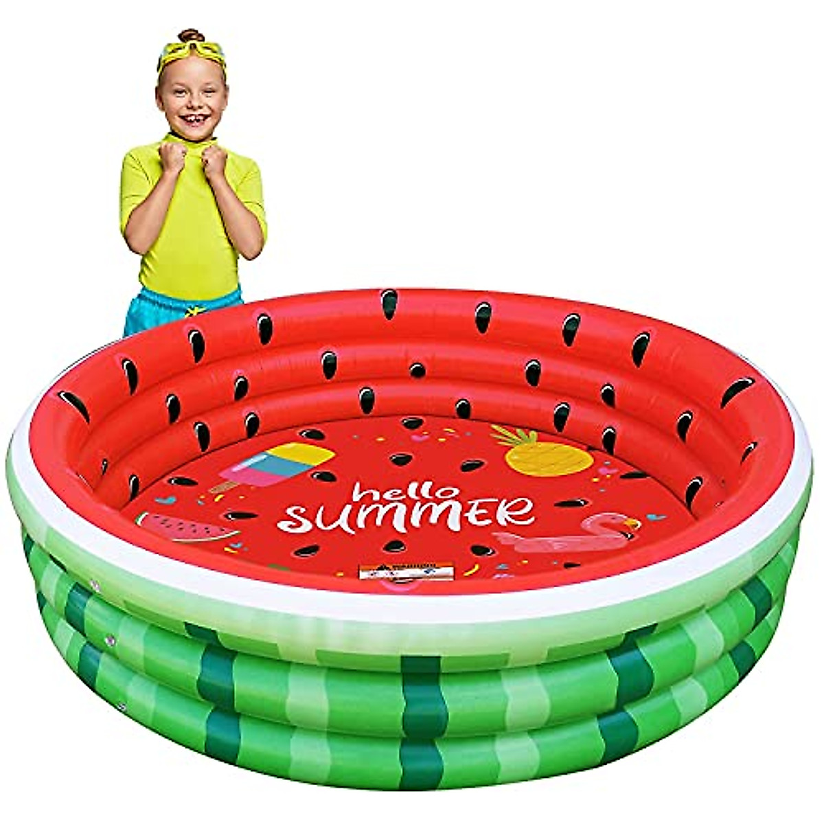 Watermelon Inflatable 60 inches, Pit Ball Pool Swimming Pool with 3 Rings, Boys and Girls Summer Fun in Garden, Backyard, Indoor & Outdoor by ninostar