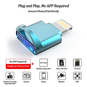 DESOFICON Micro SD Card Reader for iPhone,Lightning to Micro SD/TF Adapter,[Apple MFi Certified] Memory Card Reader for iPhone & iPad,Supports iOS 13 & exFAT/FAT32,for iPhone, Blue (JY-FBA-00019)