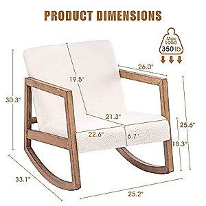 CDCASA Nursery Rocking Chair, Teddy Fabric Upholstered Glider Chair for Nursery, High Backrest Modern Accent Chair Comfy Single Arm Chair for Living Room, Bedroom, Office, 1 PCS