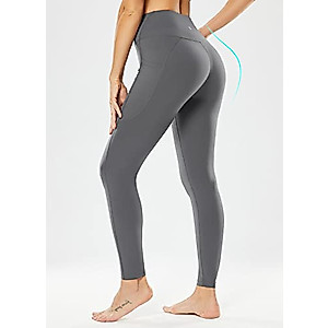 BALEAF Leggings for Women with Pockets Tummy Control Compression Workout Athletic Running High Waisted Yoga Pants 27'' Grey L