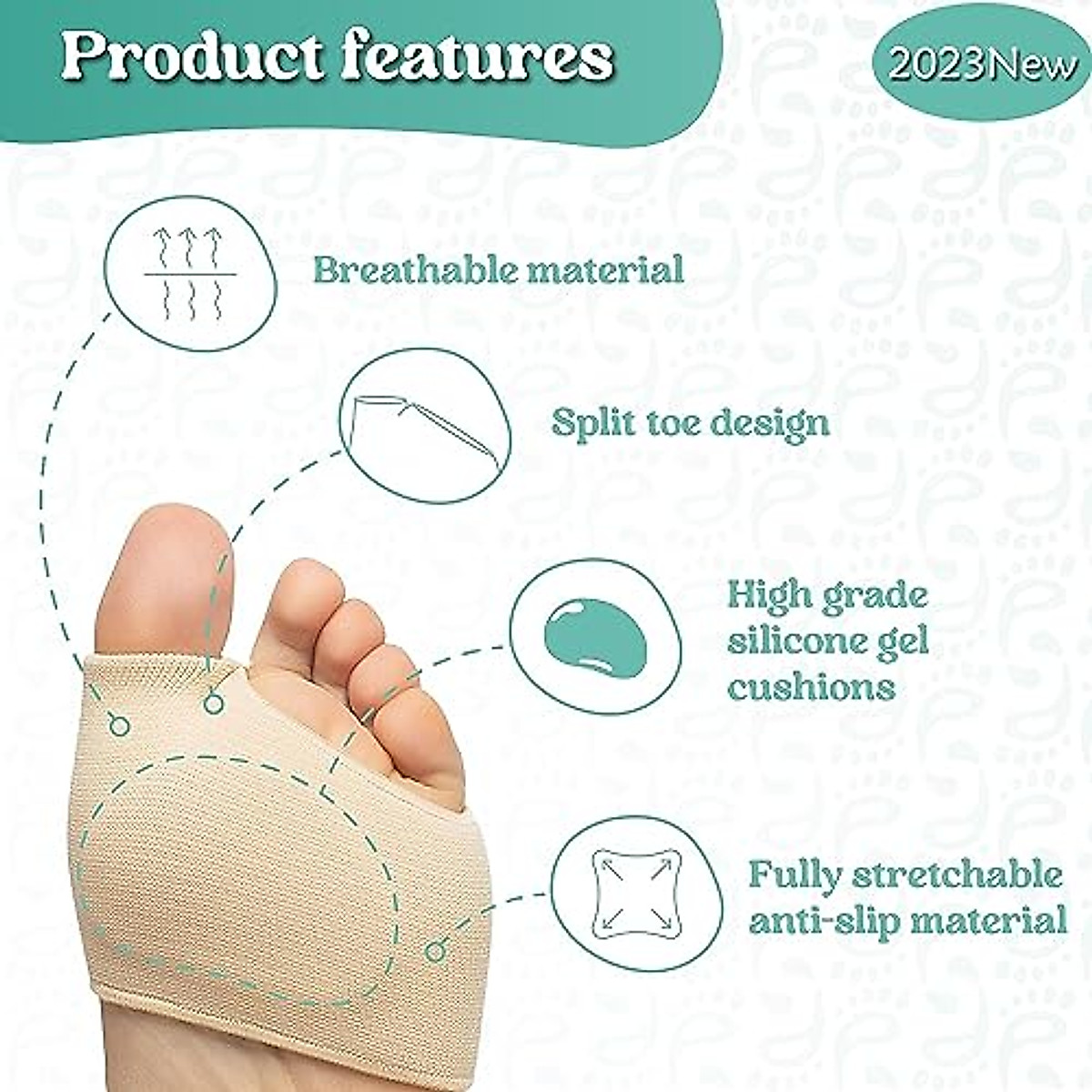 Metatarsal Pads for Women and Men,Ball of Foot Pain Relief,Soft Gel Inside,Help Metatarsalgia,Mortons,Neuroma,Calluses Blisters,Diabetic Feet(2 Pack)