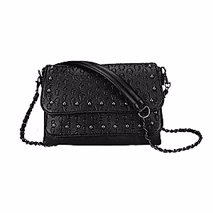 Sibalasi Women Gothic Purse Skull Crossbody bag Rivet Practical Black Shoulder Handbag Halloween purses (A)
