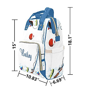 XOZOTY Funny Fishing Diaper Bags Backpack with Name Personalized Nursing Nappy Bag Travel Tote Bag Gifts