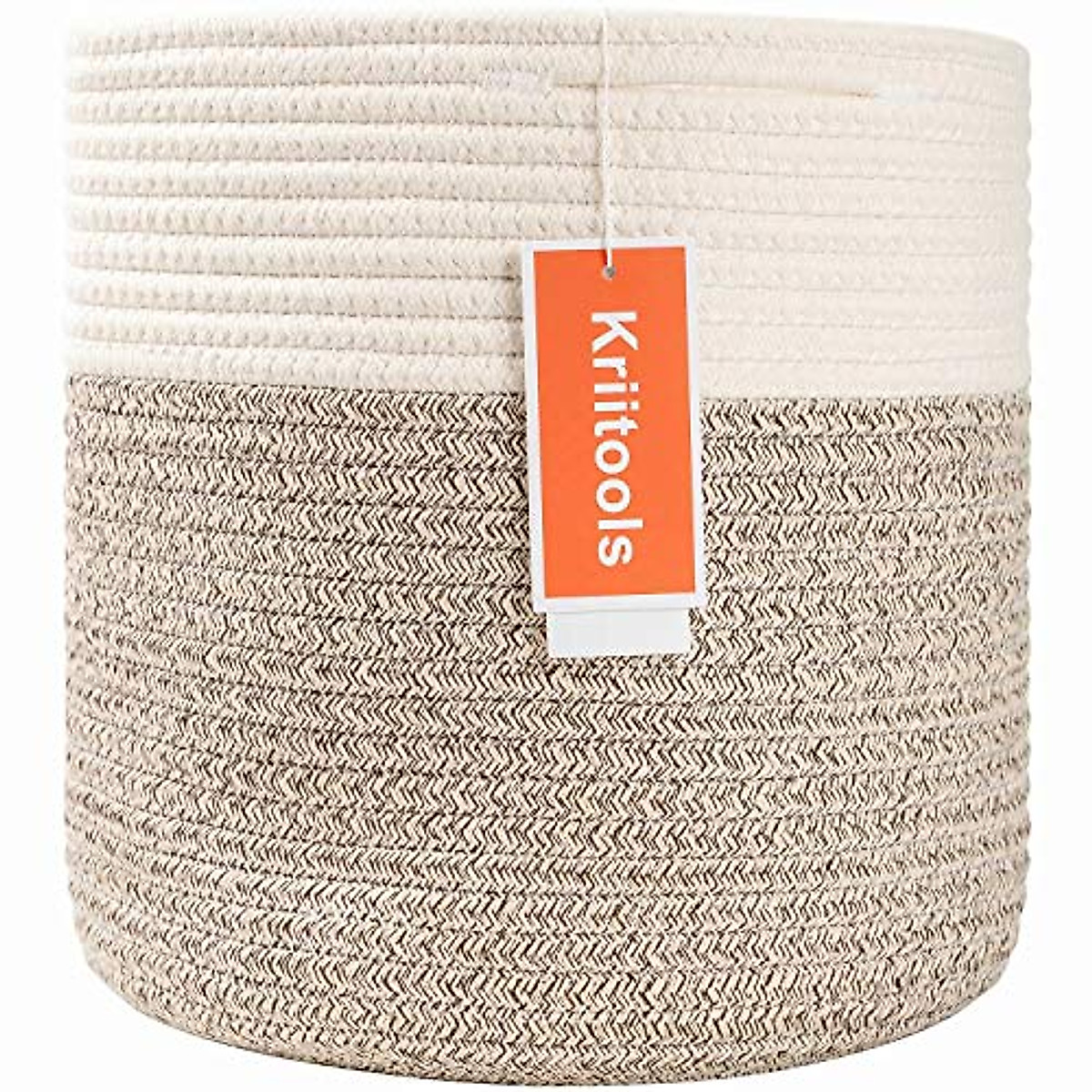 Kriitools Cotton Rope Storage Basket with Handles Set of 3,Small Laundry Basket Round Woven Storage Bins for Nursery,Kids&Pets Toys,Clothes Shelf Organizer|11x11x11”Cube Storage Bins(Brown,KT03WBR)