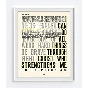 Joshua 1:9, Proverbs 3:5, Jeremiah 29:11, Philippians 4:13 Christian Art Prints, Set of 4, Unframed, Bible Verse Scripture Wall Decor Poster, 8x10 Inches