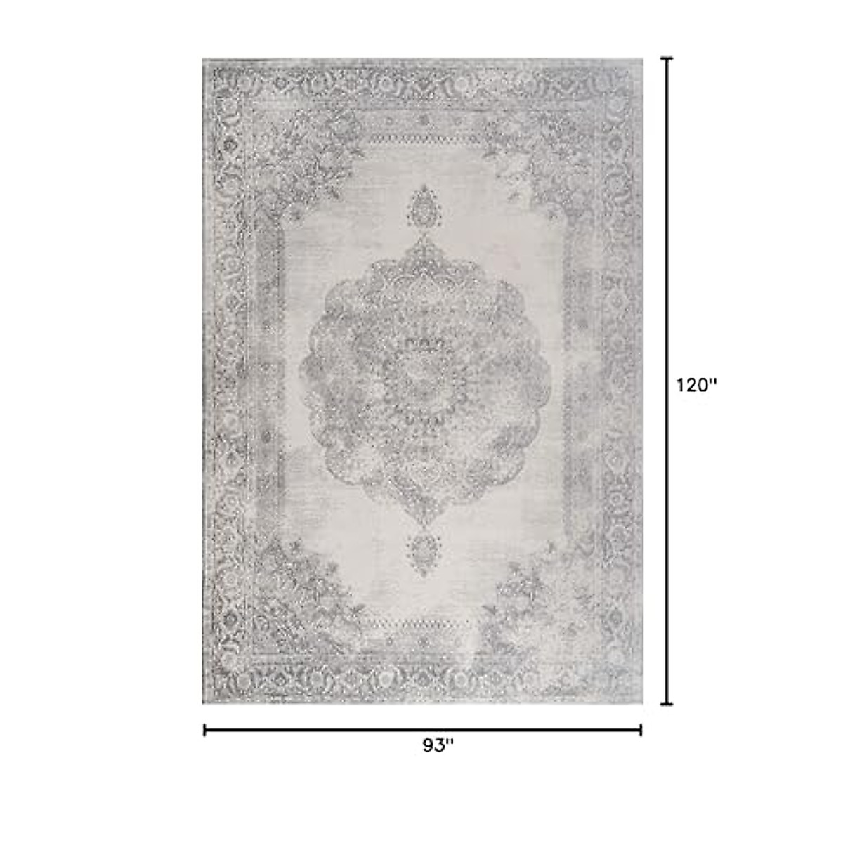 Eyely PDM403C-8 Modern Rosalia Cottage Medallion Indoor Area Rug Bohemian;Traditional;Vintage, Bedroom, Kitchen, Living Room, Easy-Cleaning, Non-Shedding, 8 X 10, Gray/Ivory