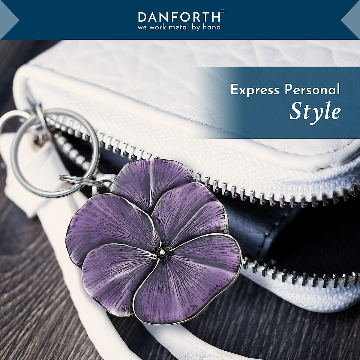 DANFORTH – Purple Pansy Keychain – Handcrafted Pewter Flower Keychain For Women - 1 ¾” - Made In USA