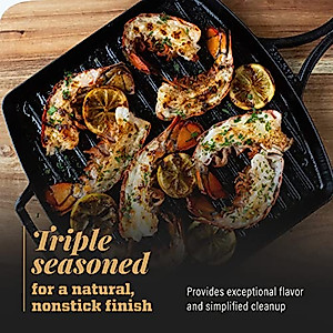 Lodge Blacklock 12 Inch Triple Seasoned Cast Iron Grill Pan - Lightweight Design - Natural, Non Stick Pans - Cast Iron Square Grill Pan - Lasts 100 Years