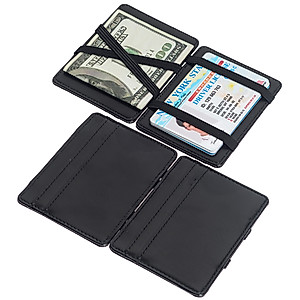 CKLT Men's Fashion Magic Money Clip Leather Minimalistic Slim Wallet Black