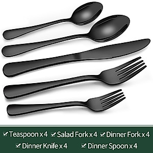 20-Piece Black Silverware Set, EWFEN Black Flatware Set for 4, Food-Grade Stainless Steel Tableware Cutlery Set, Mirror Finished Utensil Sets for Home Restaurant