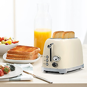 Toaster 2 Slice,1.5"Extra Wide Slots Toaster,Retro Stainless Steel with Bagel, Cancel, Defrost, Reheat Function and 6-Shade Settings, Removal Crumb Tray (Cream)