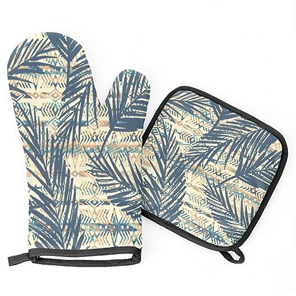 Vintage Tropical Plants Oven Mitts and Pot Holders Sets Kitchen Oven Mitts Heat Resistant Non-Slip Potholders Oven Gloves and Hot Pads for BBQ Cooking Grilling Baking