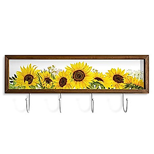 Decorada Sunflower Kitchen Decor - Sunflower Wall Art (4 x Towel/Coat Hooks) Made from Wood (3.5 x 16.9 & Wall Mounting Screws) Sunflower Decor For Kitchen - Sunflower Decor For Bedroom