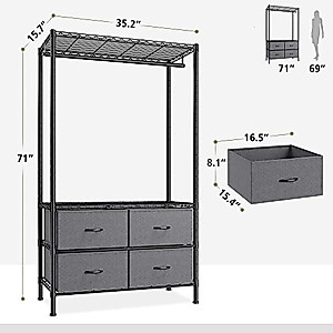 Raybee Clothes Rack, Clothes Racks for Hanging Clothes, Clothing Racks for Hanging Clothes, Clothing Rack Heavy Duty Clothes Rack with Drawers Load 450LBS Wardrobe Closet Rack Garment Rack Black