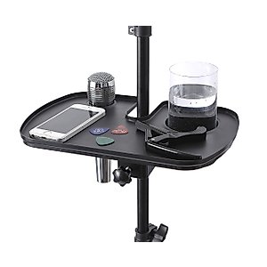Auhafaly Plastic Microphone Stand Tray Stage Concert Performance Vocal Guitar Accessory with Drink Holder and Microphone Holder (Deluxe)