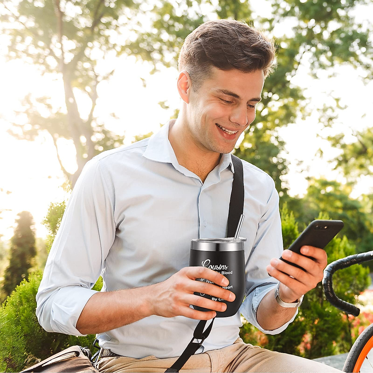 Patelai Cousin Gifts For Women Cousin Wine Tumbler Sisters by Heart Friends by Choice Coffee Mug, Christmas Mug Tumbler for Cousins, 12 oz Vacuum Insulated Wine Tumbler with Gift Box (Black)