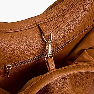 Like Dreams Womens Everyday Large Vintage Vegan Leather Hobo Tote Snap Shoulder Fashion Handbag Purse (Cognac)