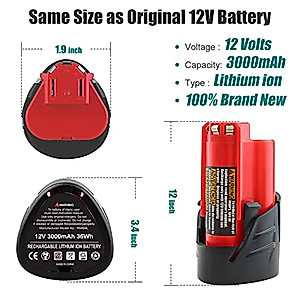 2Packs 3.0Ah 12 Volt 48-11-2430 Replacement Battery Compatible with Milwaukee 12V Battery Lithium 48-11-2430 48-11-2420 48-11-2425 48-11-2401 48-11-2402 48-11-2440 48-11-2460 Cordless Power(Orange)