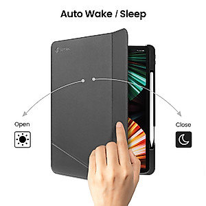 tomtoc Vertical Case for iPad Pro M2&M1 12.9-inch 6th/5th Gen 2021-2022, Slim Protective Anti-Bend Cover with Magnetic Stand for 3 Use Modes, Support Wireless iPad Pencil Charging, Black