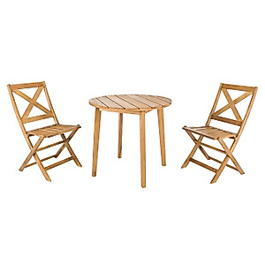 SAFAVIEH Outdoor Collection Bruna Teak 3 Piece Bistro Set