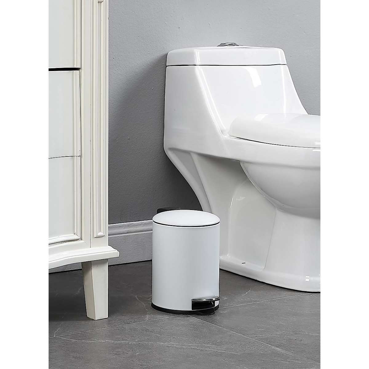 SunnyPoint 3 Liter / 0.8 Gallon Extra Small Step On and Slow Close Trash Can with Plastic Inner Bucket Perfect for Bathroom, Office, Or Bedroom (White)