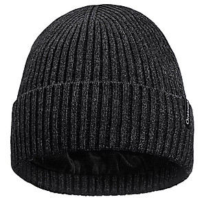 Ocatoma Beanie Hat for Men Women Warm Winter Knit Cuffed Beanie Soft Warm Ski Hats Unisex Dark Gray