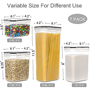 7 PACK Airtight Food Storage Containers With Lids, BPA Free Kitchen Storage Containers for Spaghetti, Pasta and More, Plastic Canisters for Pantry Organization and Storage（Attached sticker）
