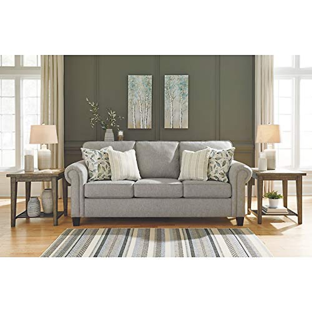 Signature Design by Ashley Alandari Traditional Sofa with 4 Accent Pillows, Gray