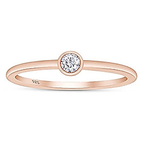 SAVEARTH DIAMONDS 2.5MM Round Cut Lab Grown Diamond Bezel Set Solitaire Stackable Engagement Ring In 14k Rose Gold Over Sterling Silver (0.07 Cttw) Ring Size-7.5