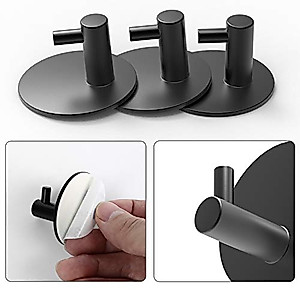 Kawlity Robe Towel Hooks, 6 Pack Strong Self-Adhesive Matte Black Towel Hooks, Heavy Duty Robe Towel Hooks Wall Mounted, Waterproof and Rustproof Stainless Steel Hooks for Bathrooms,Kitchen,Home