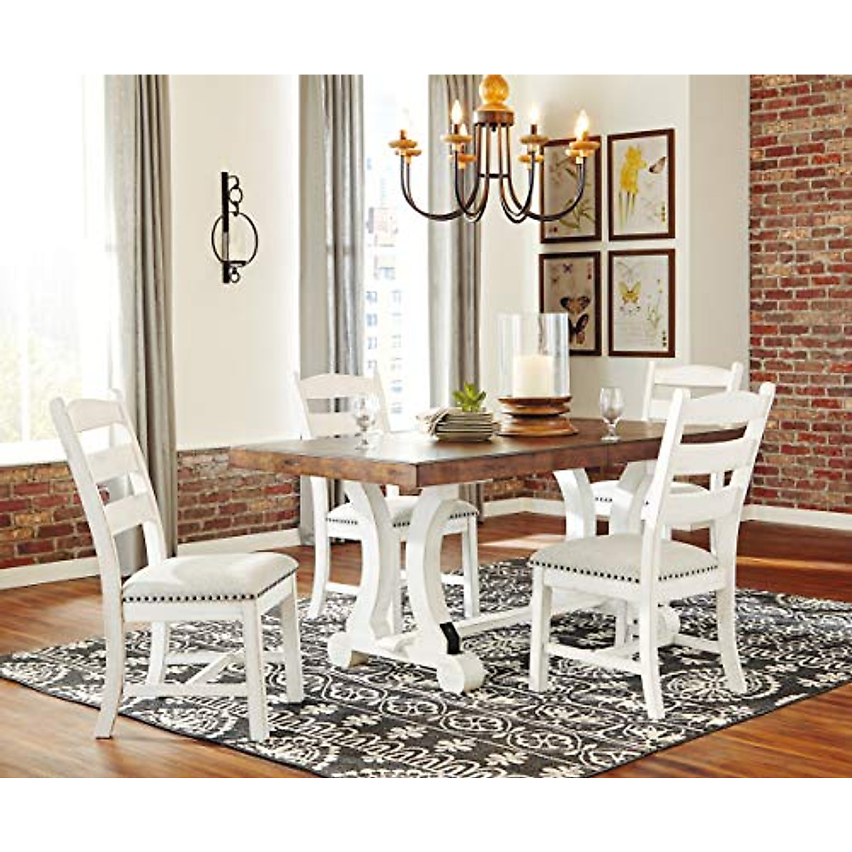 Signature Design by Ashley Valebeck Farmhouse Rectangular Extension Dining Table, Fits up to 8, White & Brown