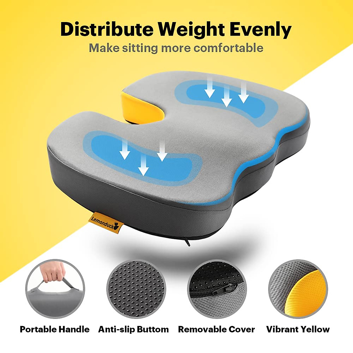 Lemonduck Seat Cushion, Memory Foam Chair Cushion for Office Chair Car Seat Wheelchair, Sciatica Coccyx Tailbone Back Pain Relief