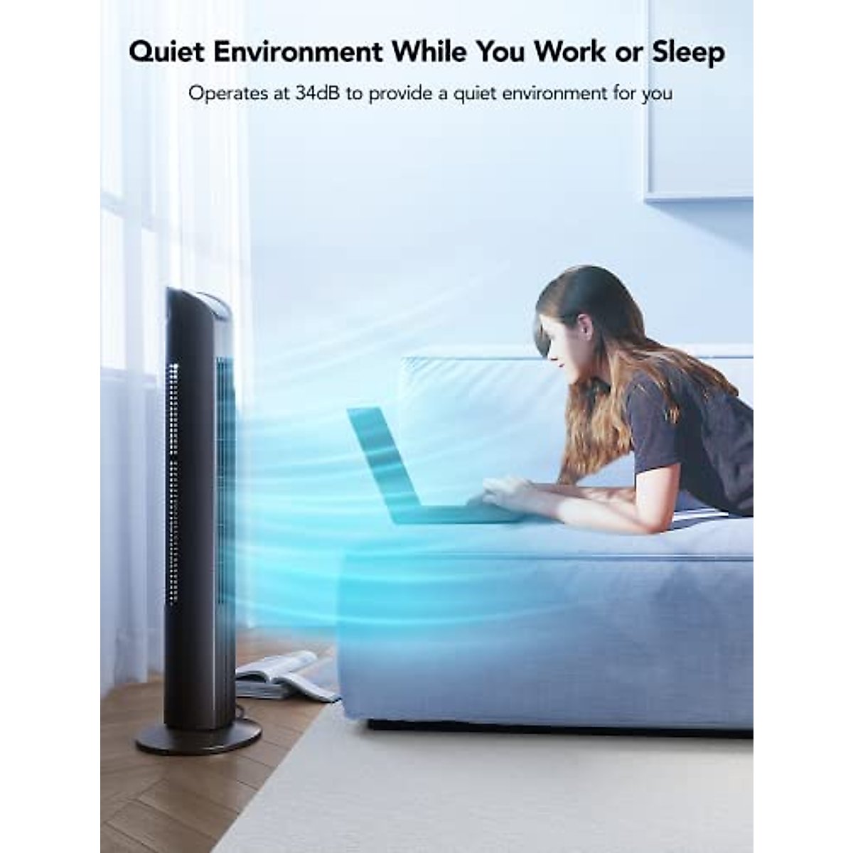 Govee Smart Tower Fan for Bedroom with Hygrometer Thermometer H5177, WiFi Oscillating Fan with Auto Mode, App Control, Room Fan with 8 Speeds 3 Modes, 24H Timer, Works with Alexa for Home Office