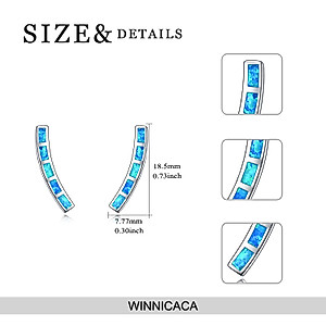 WINNICACA Ear Crawler Climber Earrings Sterling Silver Created Blue Fire Opal Slender Small Bar Stud Earrings Gifts for Women