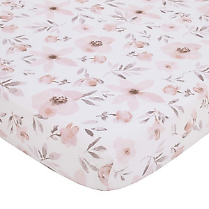 NoJo Countryside Floral - Pink, Grey & White 4Piece Nursery Crib Bedding Set, Comforter, Fitted Crib Sheet, Dust Ruffle, Diaper Stacker, Pink, Peach, White, Grey